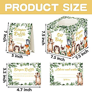 HPMNS 52 PCS Woodland Diaper Raffle Tickets with Box for Baby Shower, Baby Shower Games Invitations Decorations for Boy or Girl with Diaper Raffle Cards Sign for Baby Shower Gender Reveal Party