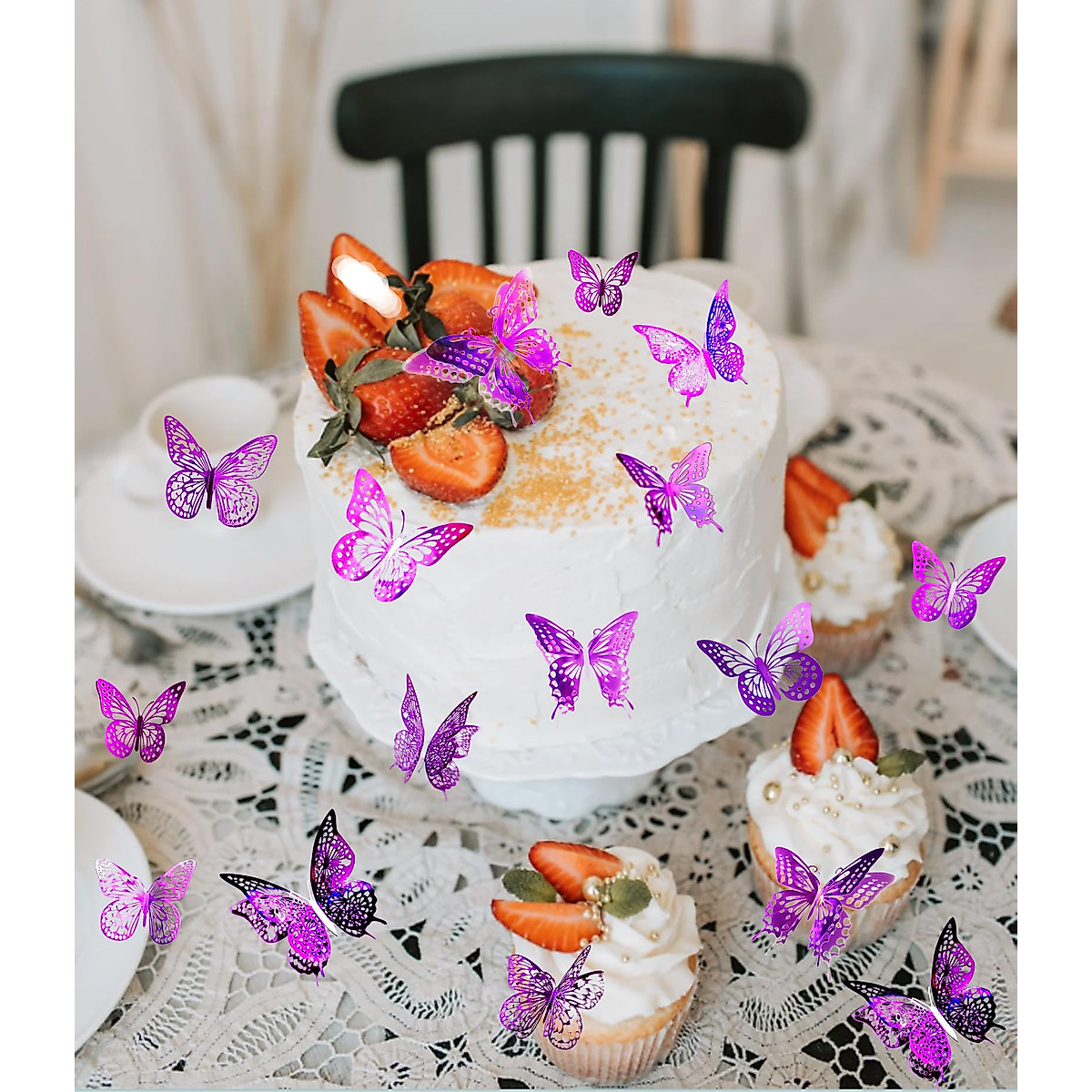 JOSDIOX Butterfly Pale Plum48 Decorative Wall Stickers, 48pcs Metallic Cardboard Butterflies, 3D Party Decorations, Bedroom Living Room Dining Room Wall Decor