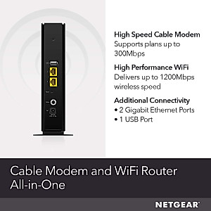 NETGEAR Cable Modem with Built-in WiFi Router (C6230) - for Cable Plans Up to 300Mbps | AC1200 WiFi Speed | DOCSIS 3.0 (Renewed)