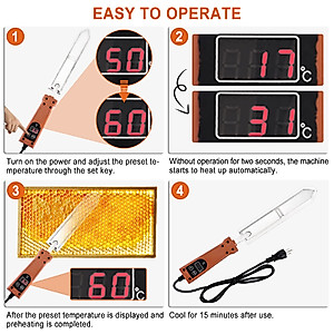 JIAWANSHUN Stainless Steel Electric Honey Cutter, 110V Adjustable Electric Honey Uncapping Knife with Temperature Control(50-180℃/122-356 ℉), for Wax Honey Extractor Knife, Digital Display