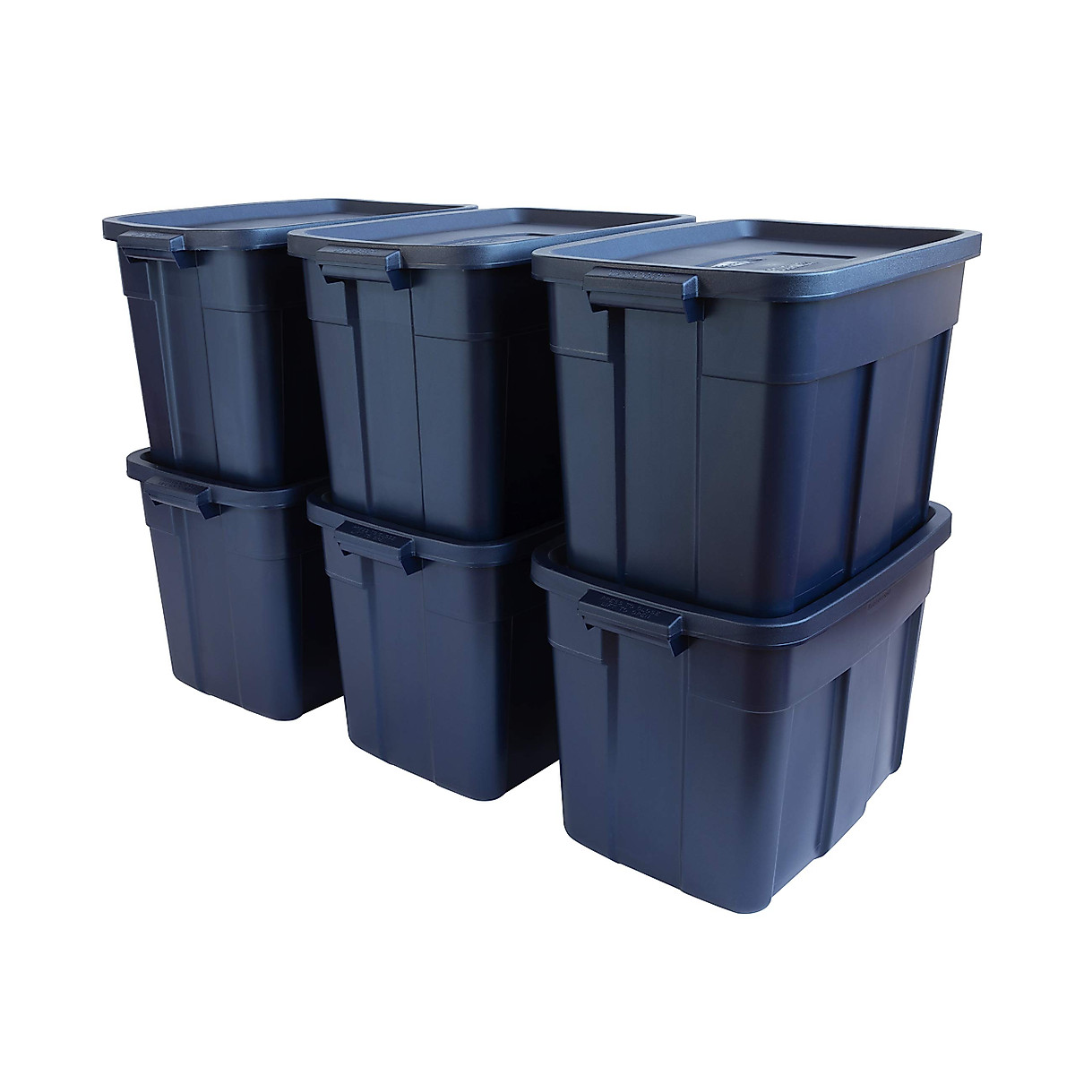 Rubbermaid ECOSense High-Top Storage Containers with Lids, 37 Gal Pack of 3 & Roughneck 18 Gallon Storage Totes, Pack of 6, Durable Stackable Storage Containers with Lids, Dark Indigo Metallic