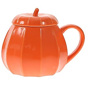 DOITOOL Halloween Mug Pumpkin Mug with Lid, Ceramic Coffee Milk Mug Halloween Water Cup for Home Party (Orange)