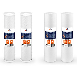 Aquaboon 2-Pack of 5 Micron 20" Sediment Water Filter Replacement Cartridge & Aquaboon 2-Pack Coconut Shell Water Filter Cartridge | Universal Whole House 5 Micron 20 inch Cartridges