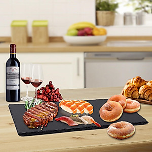 Lidesheng 5 Pack 13''x9'' Black Slate Cheese Board Slate Stone Plates with Natural Edge Square Serving Tray Coaster for Fruit Dessert Appetizer Cake Fruit Meat Kitchen Dining Party