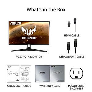 ASUS TUF Gaming 27" 2K HDR Monitor (VG27AQ1A) - QHD (2560 x 1440), IPS, 170Hz (Supports 144Hz), 1ms, Extreme Low Motion Blur, Speaker, G-SYNC Compatible, VESA Mountable, DisplayPort, HDMI,BLACK