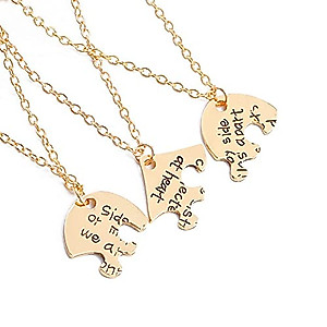 3 Pcs Best Friends Forever Engraved Necklace Broken Heart Charm Pendant Set BFF Friendship Necklace (Gold - " We are sisters connected at heart ")