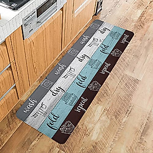 Laundry Room 1 PC Cushioned Anti-Fatigue Kitchen Mats and Rugs,Bathroom Dry Wash Fold Repeat Grey Blue White Brown Farmhouse Wood Bath Mat Area Rug Accent Runner Floor Indoor Doormat Standing Mat