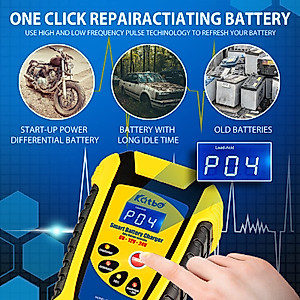 KATBO car Battery Charger, 6V 12V 24V trickle Charger 6-Amp, Battery maintainer, Smart Battery Charger for car Lead-Acid Batteries, AGM, Gel, SLA, STD