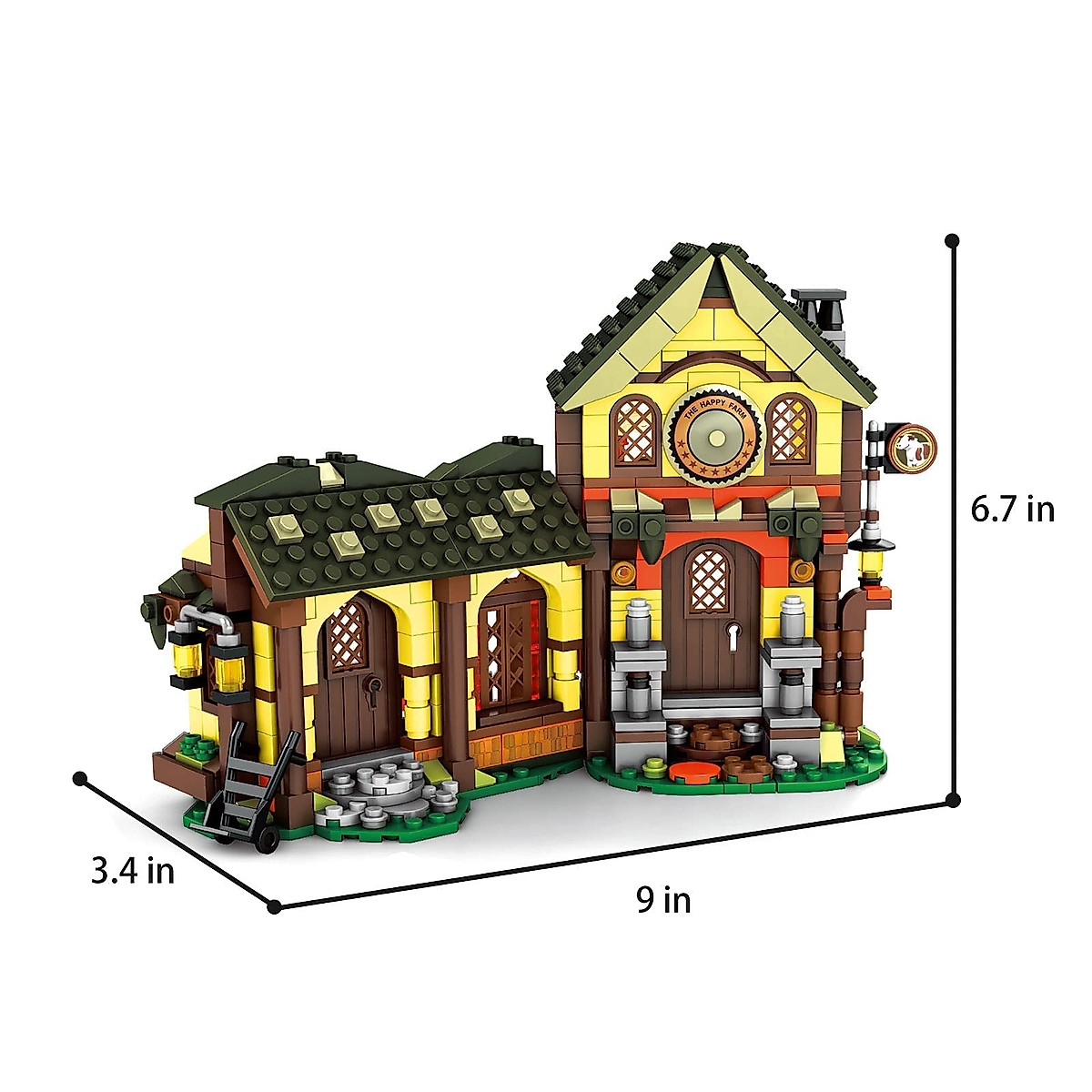 FUN LITTLE TOYS Village House Building Bricks Set with Farm Animals, for Kids, Treasure Box Prizes for Classroom, Goodie Bags Fillers