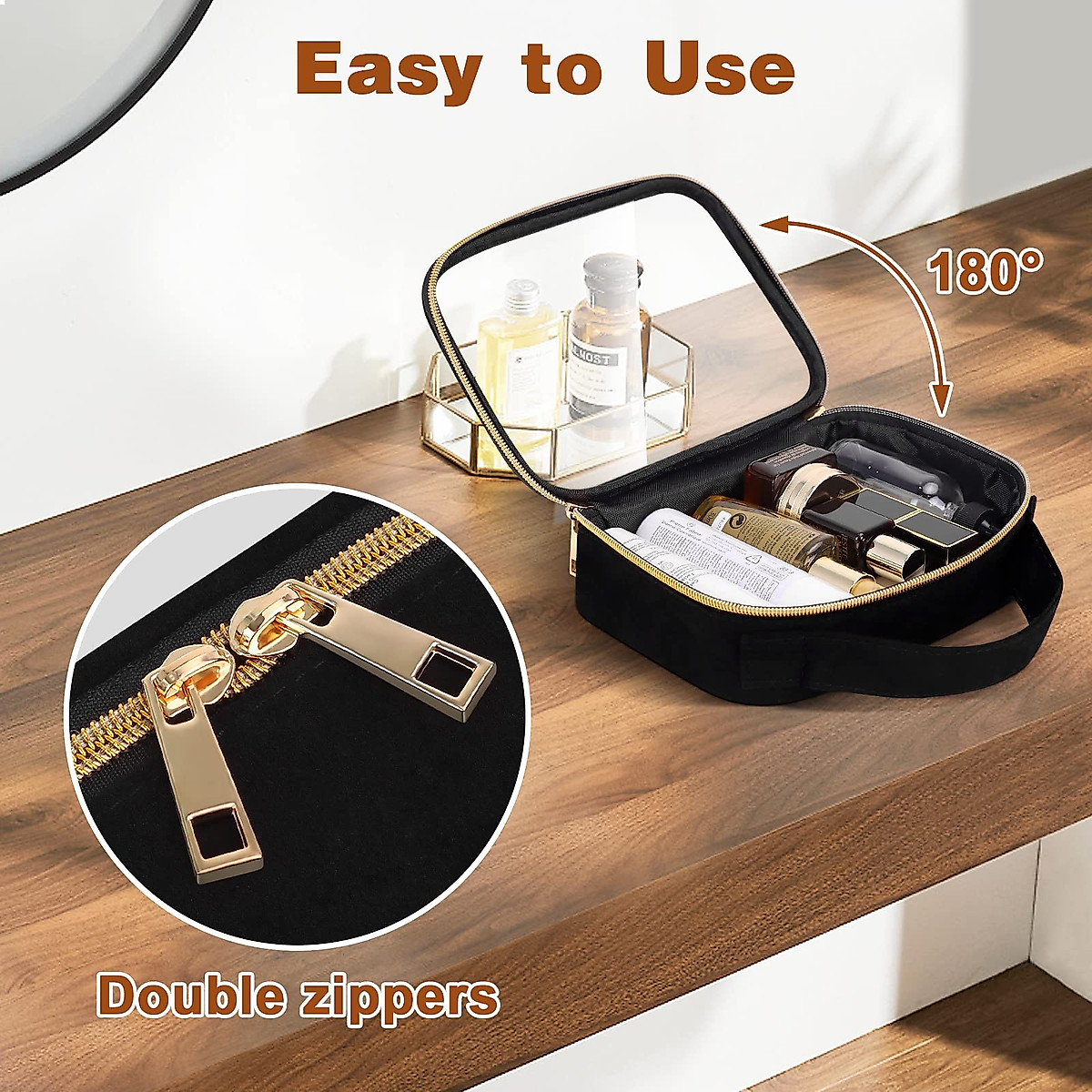 Wedama TSA Approved Toiletry Bag, 3 Pack Clear Makeup Bags with Handles, Quart Size Clear Toiletry Bags, PVC Clear Cosmetic Bags for Women and Men, Carry on Airport Airline Compliant Bag, Black