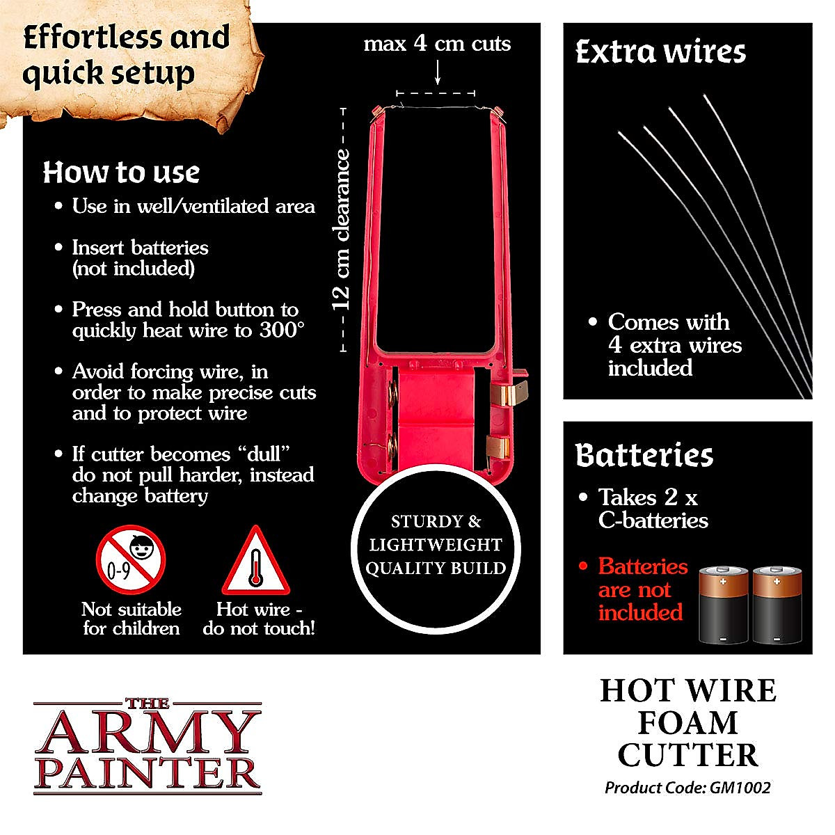 The Army Painter - GameMaster Hot Wire Foam Cutter - Hotwire Foam Cutting Tool and Styrofoam Cutter for Dungeon & Terrain and Wargames Scenery - Foam Board Cutter for Carving and Sculpting XPS Foam