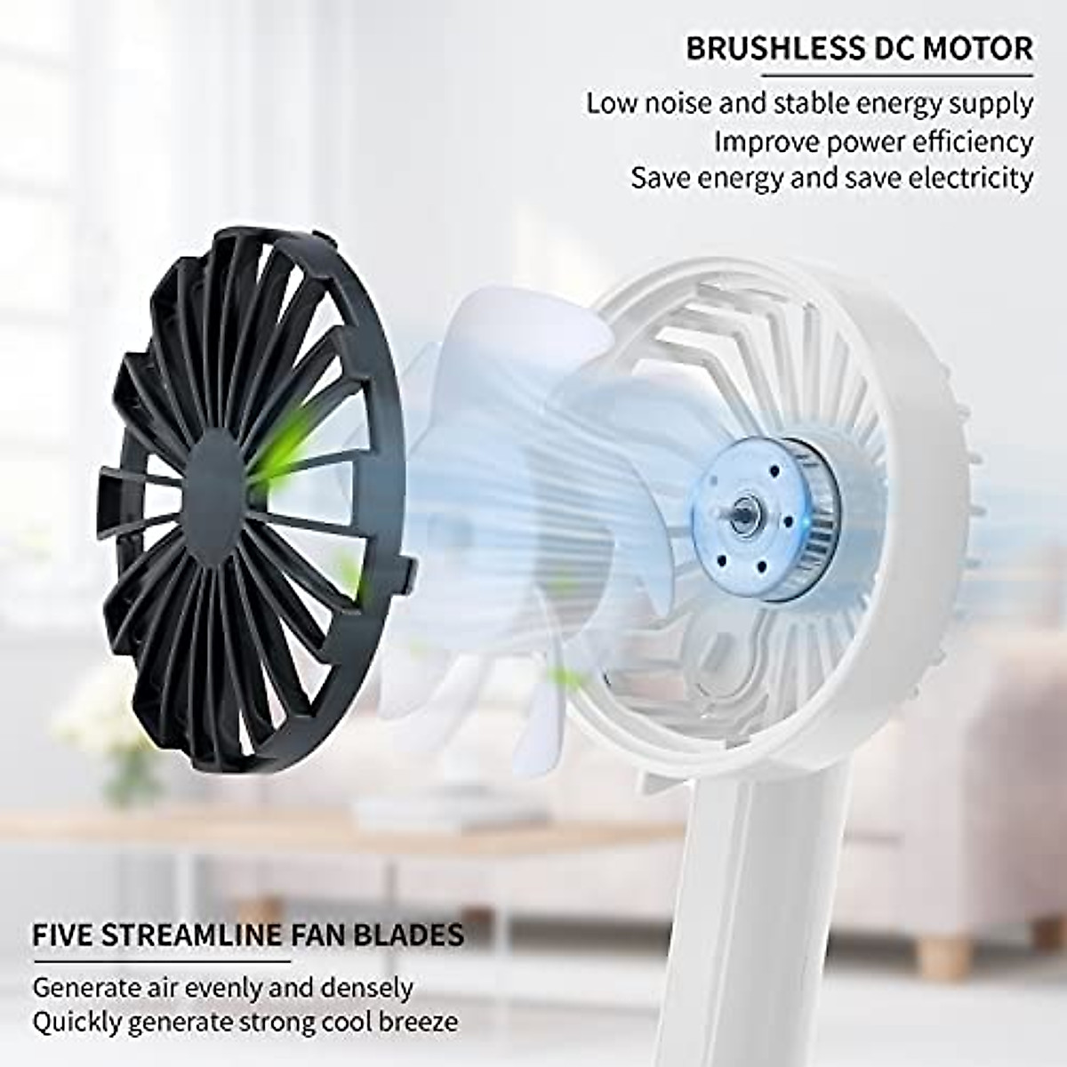 Omikaji Mini Handheld Fan, Folding Table Fan Pocket Fan with 180°Rotatable Flexible Stand, Ultra Quiet Rechargeable Portable Fan for Stroller Bike Camping BBQ Gym Office Room Car Traveling (White)