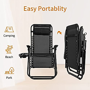 FDW Zero Gravity Chair Patio Chairs Lounge Patio Chaise 1 Pack Adjustable Reliners for Pool Yard with Cup Holder (Black)