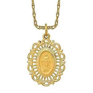 IceCarats 14K Yellow Gold Our Lady of Miraculous Medal Blessed Virgin Mary Necklace Charm Pendant 26.2mm x 15.6mm Only