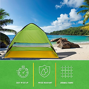 Pop Up Beach Tent - Fits 2-3 People - Sun Shelter with UV Protection and Ventilation - Water and Wind Resistant Camping Canopy by Wakeman (Green)