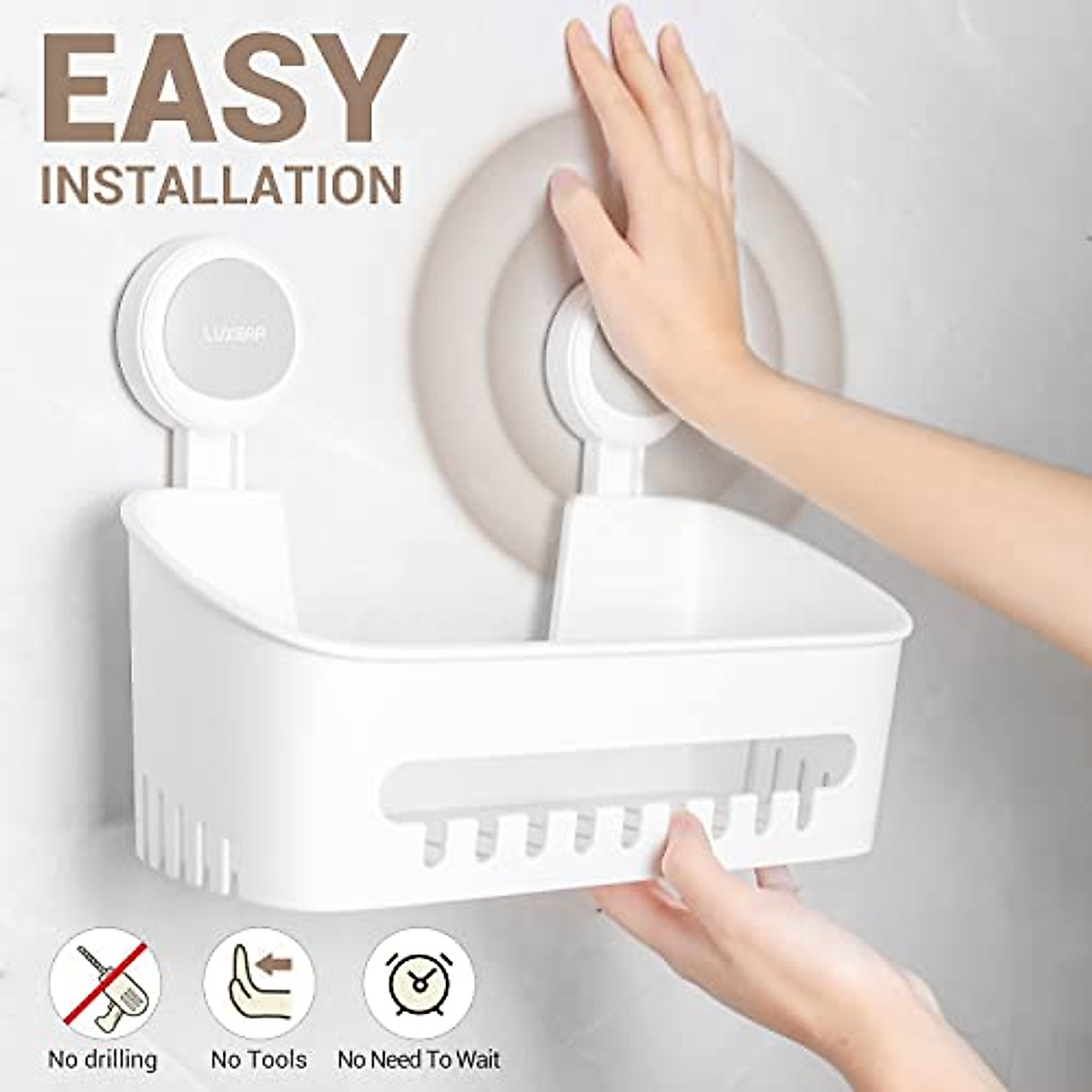 LUXEAR Shower Caddy Suction Cup Sets Shower Shelf Basket + Soap Dish Holder NO-Drilling Removable One Second Installation Suction Shower Organizer Powerful Waterproof Bathroom Caddy Storage-2 Pack