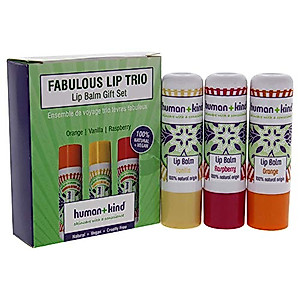 Human+Kind Fabulous Lip Trio - Raspberry, Orange, and Vanilla Natural Hydrating Lip Balm Collection - Ultra Moisturizing Chapstick with Vitamin E and Jojoba Oil - Repair Dry, Cracked Lips - 3 pc