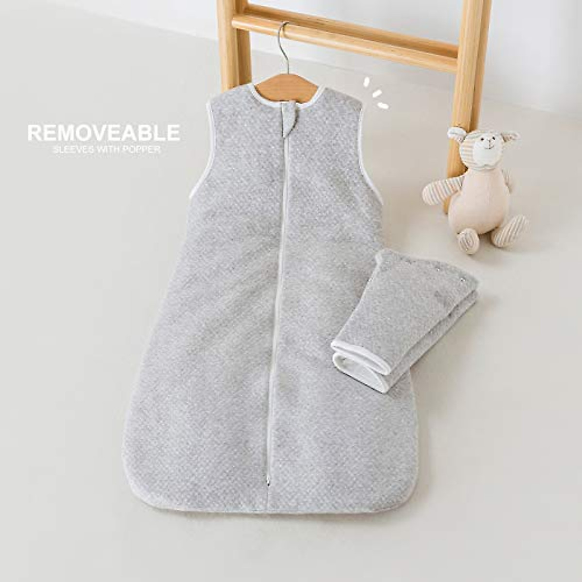 Chuchu Puff Baby Sleeping Bag, Autumn and Winter, Detachable Long Sleeves 2.5 Tog Inverted Zipper Warm Wearable Blanket Super Soft Breathable Cotton Baby Sleep Bag fit Infants and Toddler, 6-18 Months