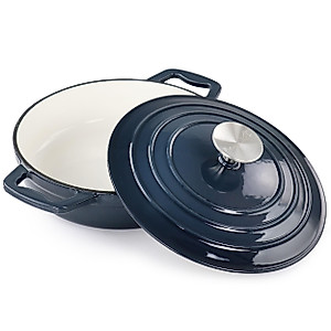 MegaChef 2 Quart Round Enameled Cast Iron Braiser Pan (Dark Blue)