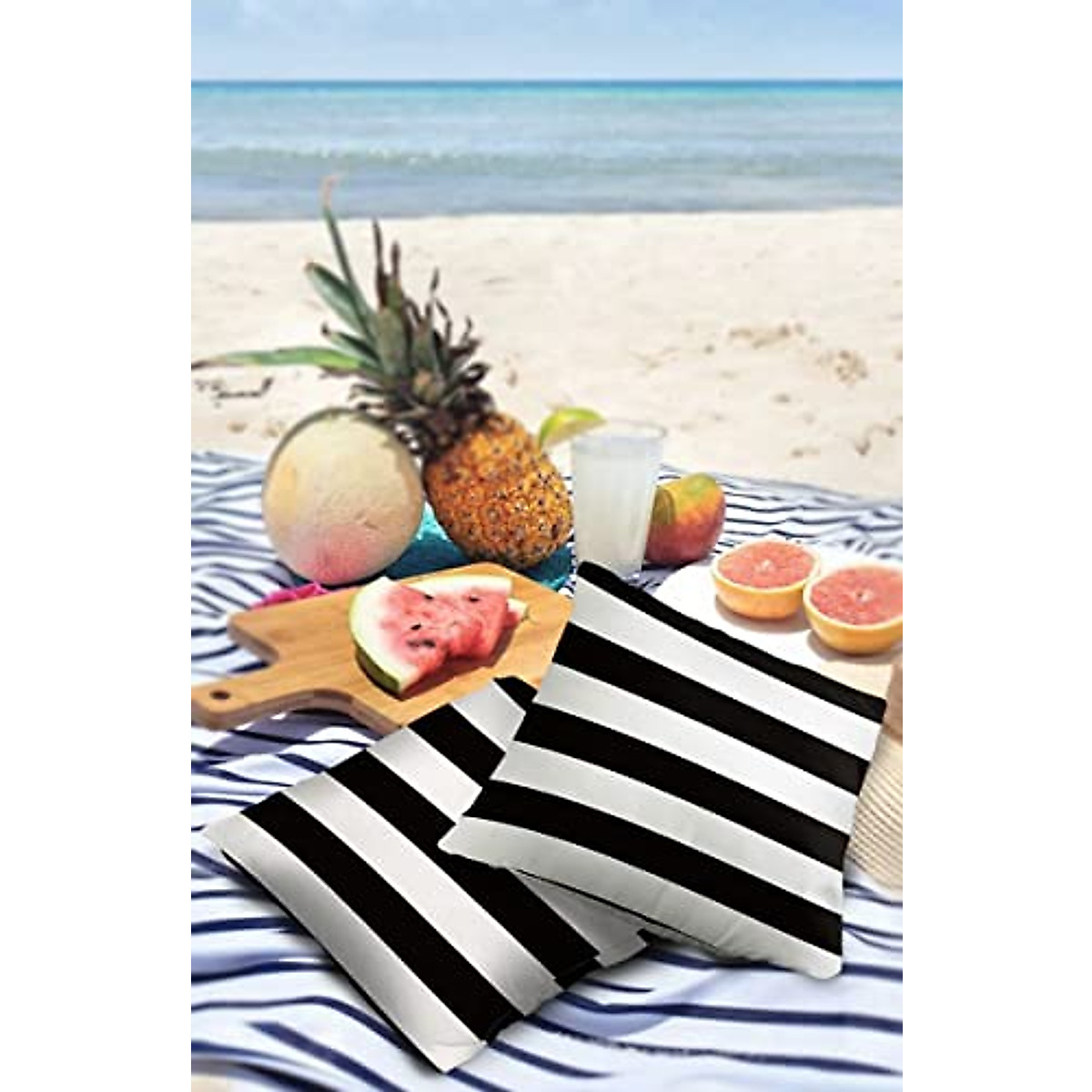 Outdoor Pillows 26x26 Waterproof Outdoor Pillow Covers, Black White Stripes Polyester Throw Pillow Covers Garden Cushion Decorative Case for Patio Couch Decoration Set of 2, Geometric