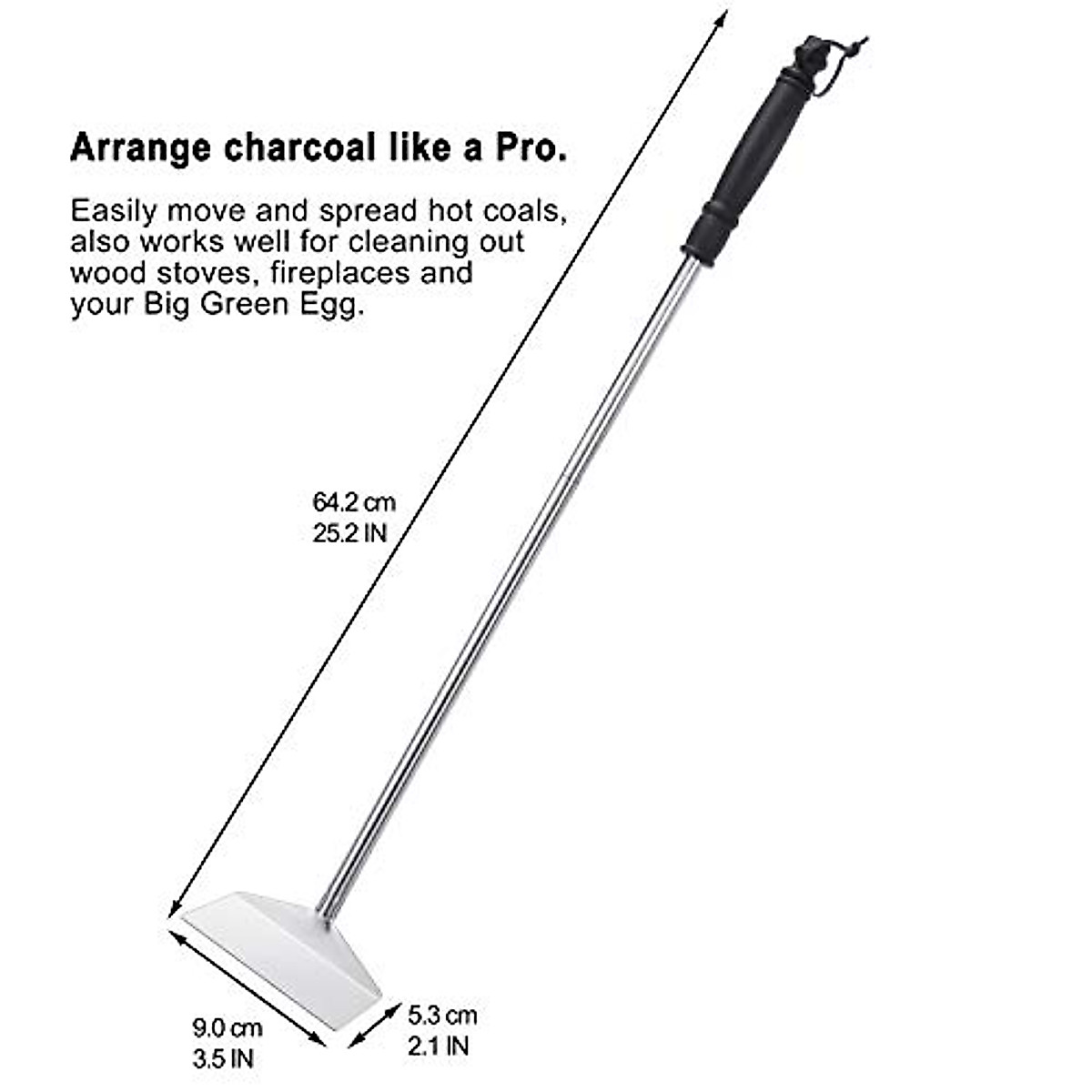 Grilljoy 25.2" Stainless Steel BBQ Charcoal Ash Rake - Elongated Rubber Handle