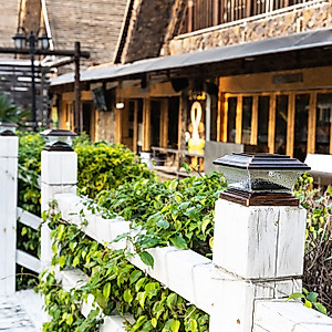 HUYIENO Solar Post Cap Lights Outdoor LED Lighting Deck Fence Two Modes Warm White/7 RGB Color Changing Suitable for 4x4 5x5 Wooden Brushed Copper 6pk.