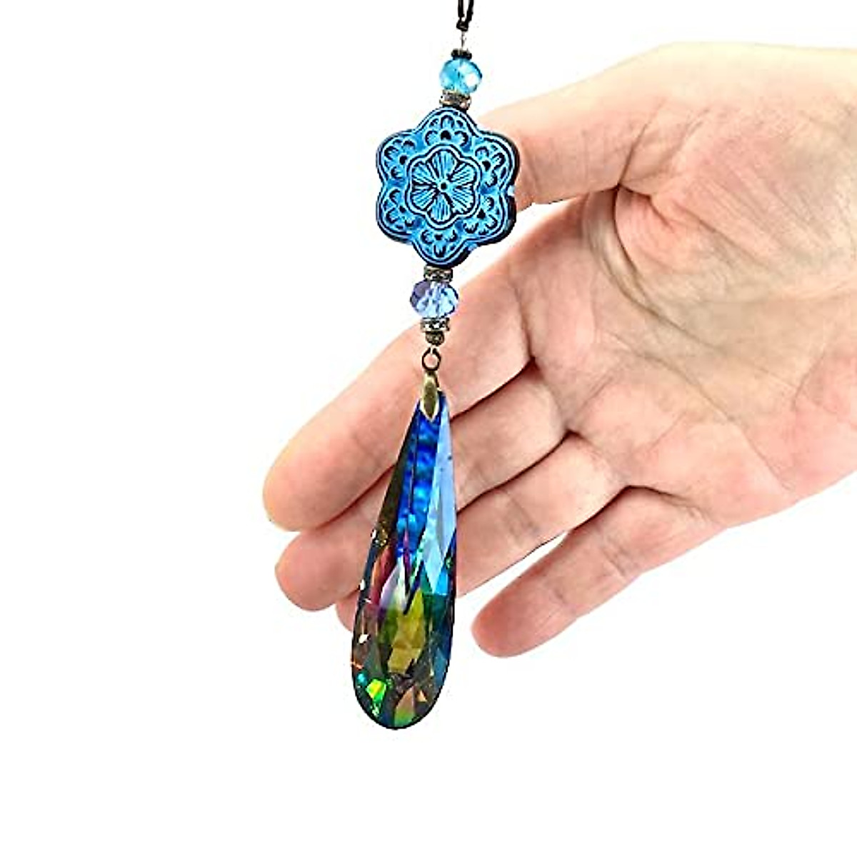 Boho Sun Catcher, (76mm Vitrail Drop) Crystal Hanging for Windows, Home Decor, Garden, Mother's Day, Windows, Gift (Length: 11.25 inches) | 2 Dirty Birds Boutique