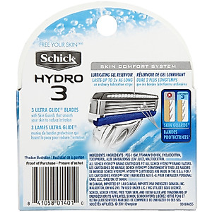 Schick Hydro 3 Blade Razor Cartridge Refill-4 ct