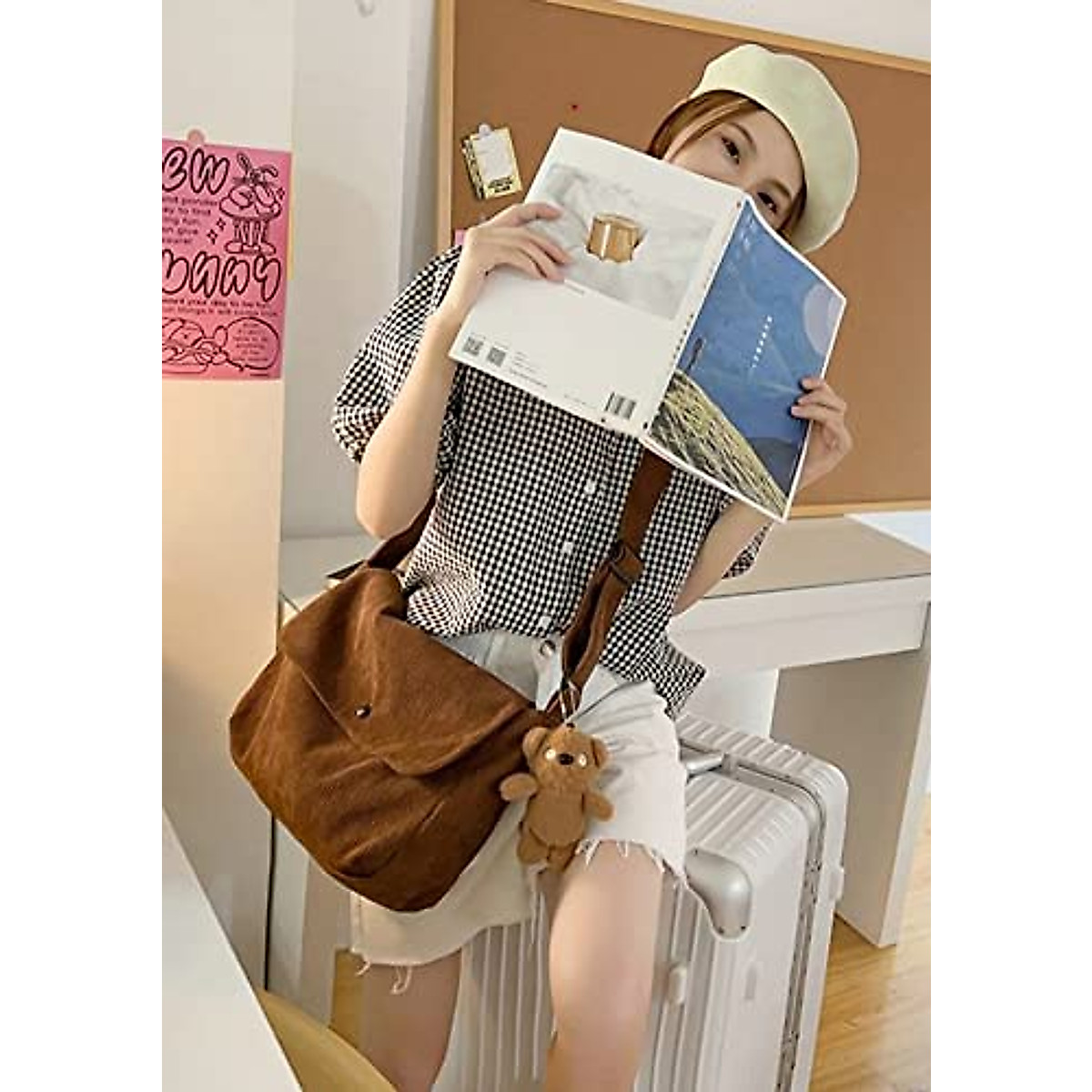 Corduroy Messenger Bag Hobo Bag for Women Large Capacity Shoulder Bag Handbags Chic Stylish Crossbody Bag Tote Bag