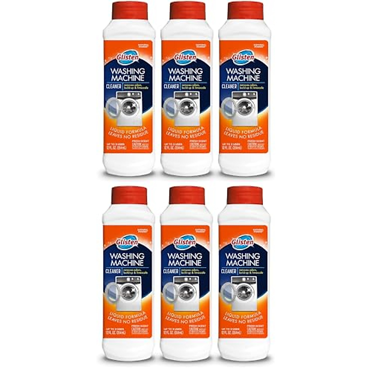 Glisten Washing Machine Cleaner, Helps Remove Odor, Buildup, and Limescale, Fresh Scent, 12 Ounce Bottle 6-Pack