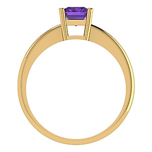 Clara Pucci 1.0 ct Radiant Cut Solitaire Natural Amethyst gemstone Bridal Designer Anniversary Engagement Ring Real 14k Yellow Gold