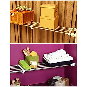 Baoyouni Adjustable Closet Tension Shelf Rod Expandable Clothes Hanging Rail Pole Dividers Wardrobe Space Saving Storage Organizer Ivory, 46.85-75 Inches