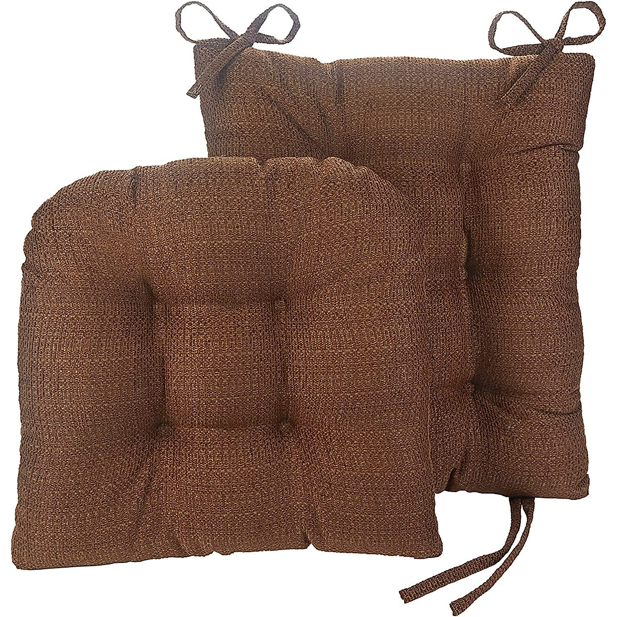 Klear Vu Omega Non-Slip Rocking Chair Cushion Set with Thick Padding and Tufted Design, Includes Seat Pad & Back Pillow with Ties for Living Room Rocker, 17x17 Inches, 2 Piece Set, Brown