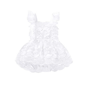LXXIASHI Infant Baby Girl Romper Dress Summer Lace Bodysuits Fly Sleeves Jumpsuits Boho Summer Clothes (02-White, 0-3 Months)