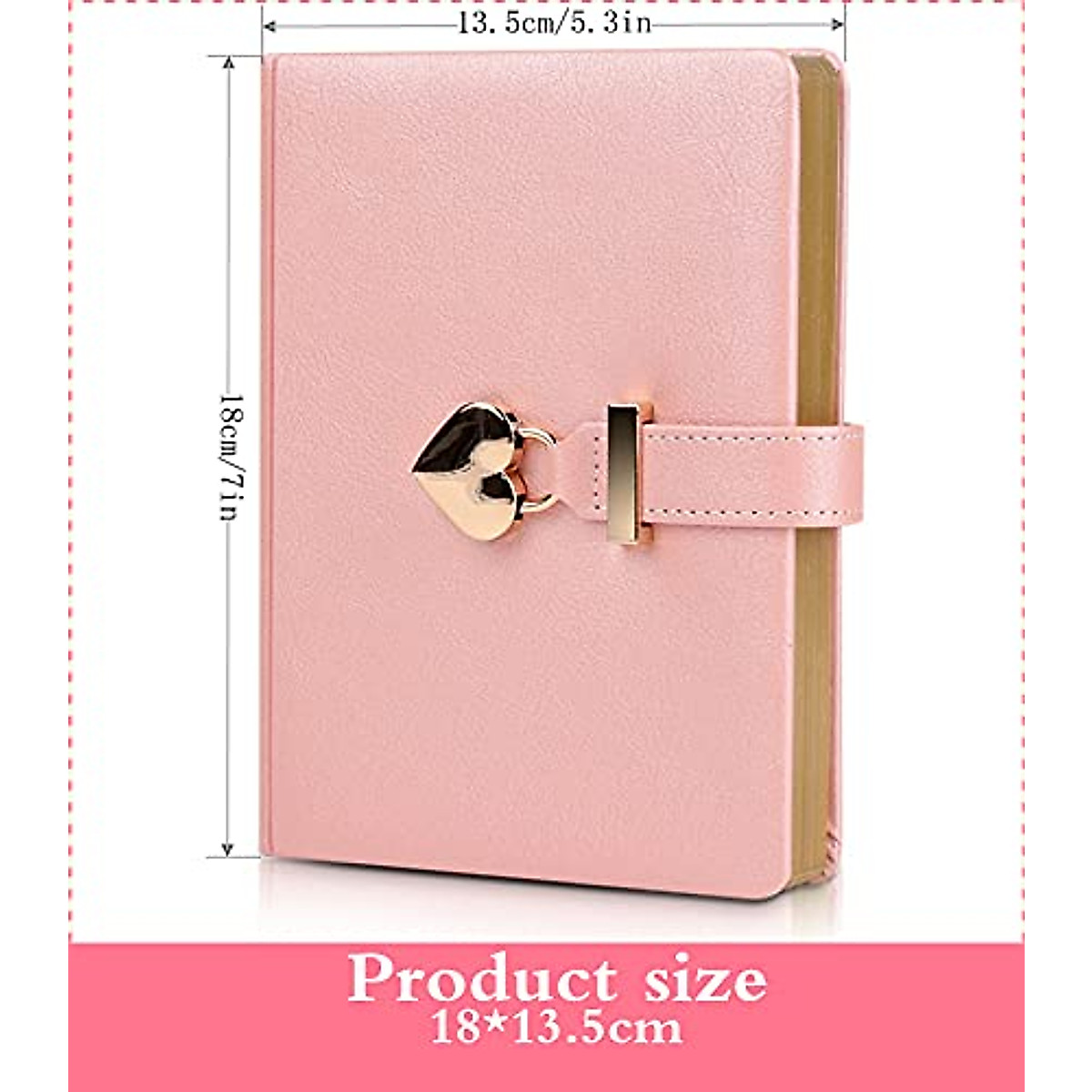 MYUOOT B6 Heart Shaped Combination Lock Diary with Key PU Leather Journal Diary with Lock and Key Journal Notebook with Lock Locking Journal Diary Notebook for Girls Boys Men Women, Pink