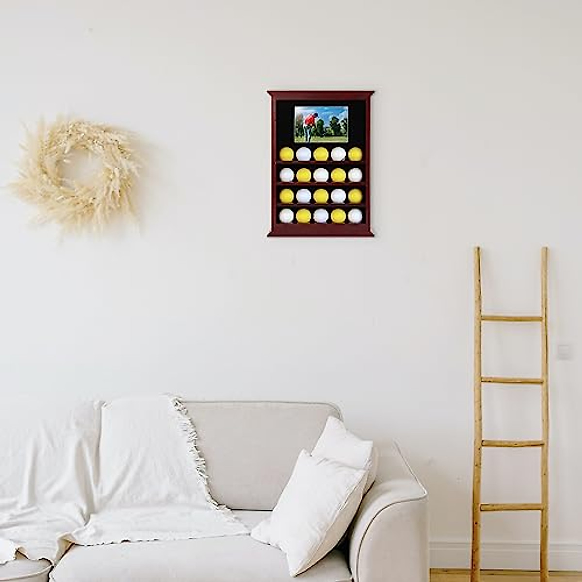 ASmileIndeep Golf Ball Display Case - No Door Golf Ball Holder for 30 Balls, Solid Wood Rack Wall Mount for Enthusiasts