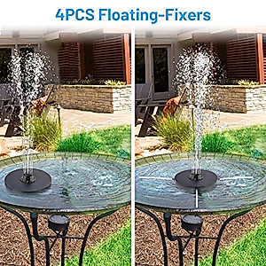 Solar Fountain Pump for Bird Bath, 3W Bird Bath Fountains Solar Power with 7 Nozzles & 4 Fixers LED Light Floating Outdoor Solar Water Fountain Pump for Pool, Garden, Pond, Birdbath, And Fish Tank