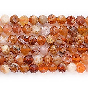 JOE FOREMAN AA Grade 4mm Natural Orange Fire Opal Gemstone Quartz Faceted Round Tiny Small Spacer Beads for Jewelry Making Bracelet Earrings Charms Full Strand 15"