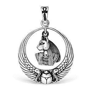 WithLoveSilver 925 Sterling Silver Ancient Egyptian Scarab Goddess with Ankh Bale Pendant (Sekhmet)