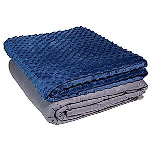 JSO Home Cooling Weighted Blanket 15 Lbs - Full Twin Weighted Blanket for Adults - 48" X 72" Grey W/Blue Minky Duvet