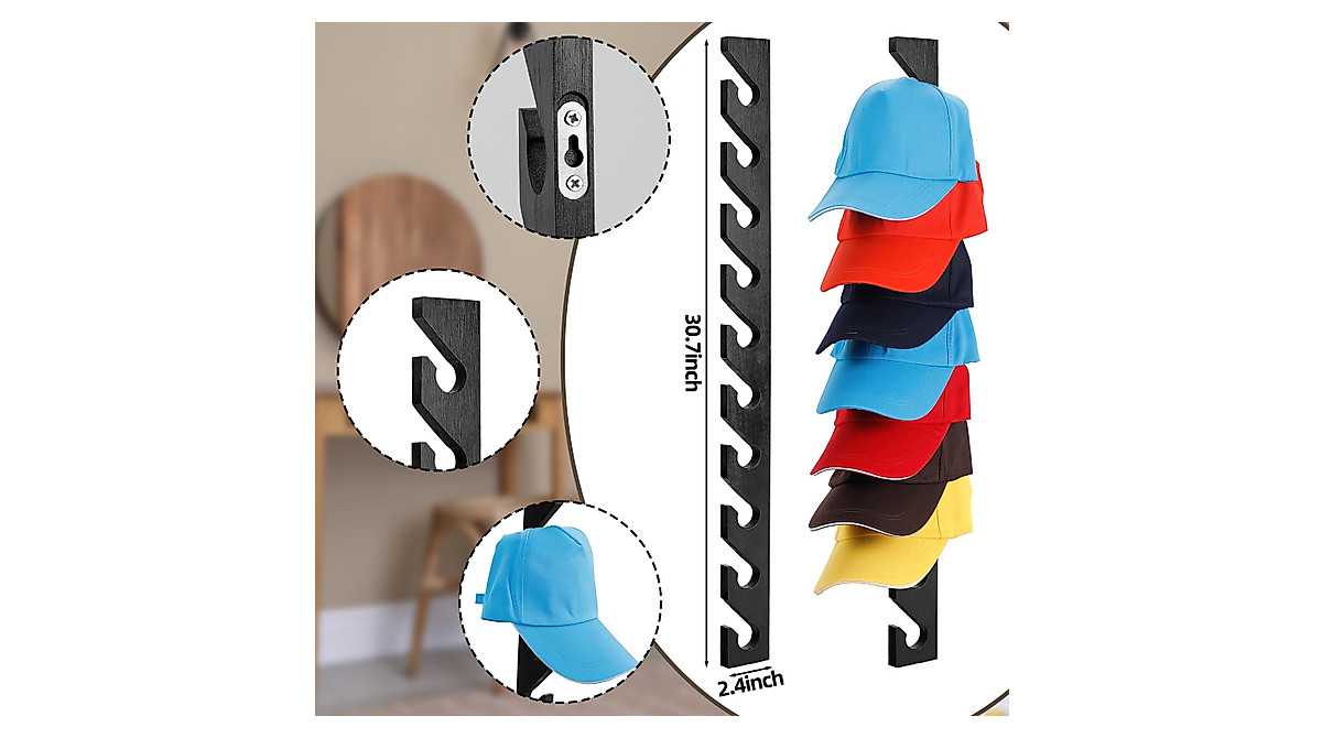 BBTO Wooden Hat Rack: Stylish Cap Organizer with 10 Hooks
