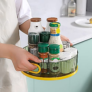 GRASARY Lazy Susan Turntable Organizer, Round Plastic Clear Storage Container 360 Degree Rotatable Revolving Condiment Organizer for Kitchen, Cabinet Champagne