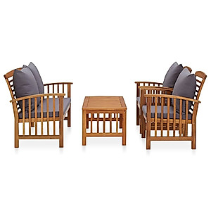 vidaXL Patio Furniture Set 4 Piece, Patio Bench Seat with Coffee Table, Wooden Dining Set for Garden Balcony Porch, Modern, Solid Wood Acacia