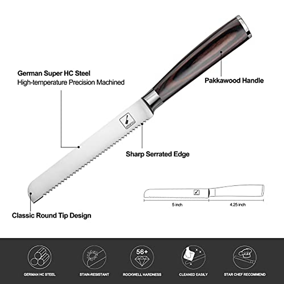 imarku Steak Knives Serrated 5-in Steak Knife Set of 4 Serrated Knife Set with Gift Box, German High Carbon Stainless Steel Knives Set for Kitchen, Christmas Gifts for Women, Black Friday 2022