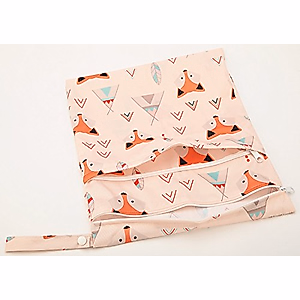 Wet Dry Bag Baby Cloth Diaper Nappy Bag Reusable with Two Zippered Pockets (Baby Fox)