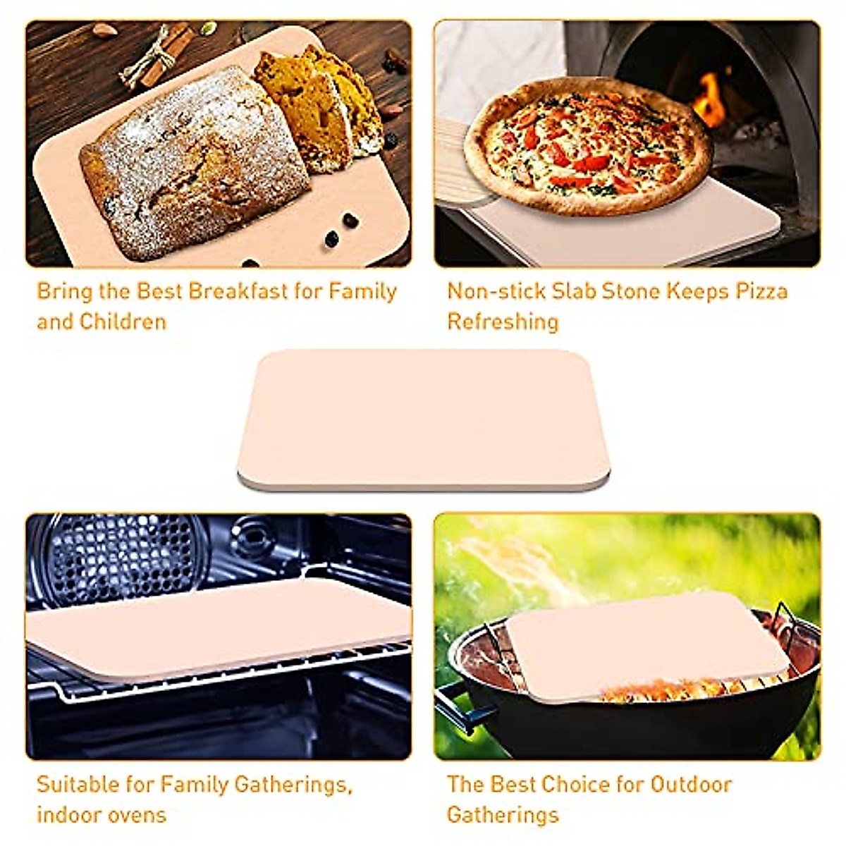 AiKanbo Pizza Oven Pizza Stone Baking Stone, Outdoor Grill Pizza Baking Stone, Bamboo Pizza Peel Paddle, Can Make Pizza, Pies, Bread and Biscuits,15"×12"×0.39",6.6Lbs
