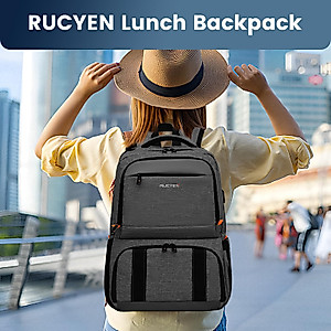Lunch Backpack, Insulated Cooler Backpack Lunch Box for Men Women, 15.6 Inches RFID Blocking Laptop Backpack with USB Port, Water Resistant Leak-proof Lunch Bag for Work School Picnics Hiking Black