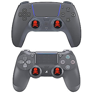 9CDeer Performance Joystick Analog Stick Thumb Grips Set of 6 Compatible with PS5, PS4, Xbox Series X/S Xbox One, Switch Pro Controller Skull Black & Red