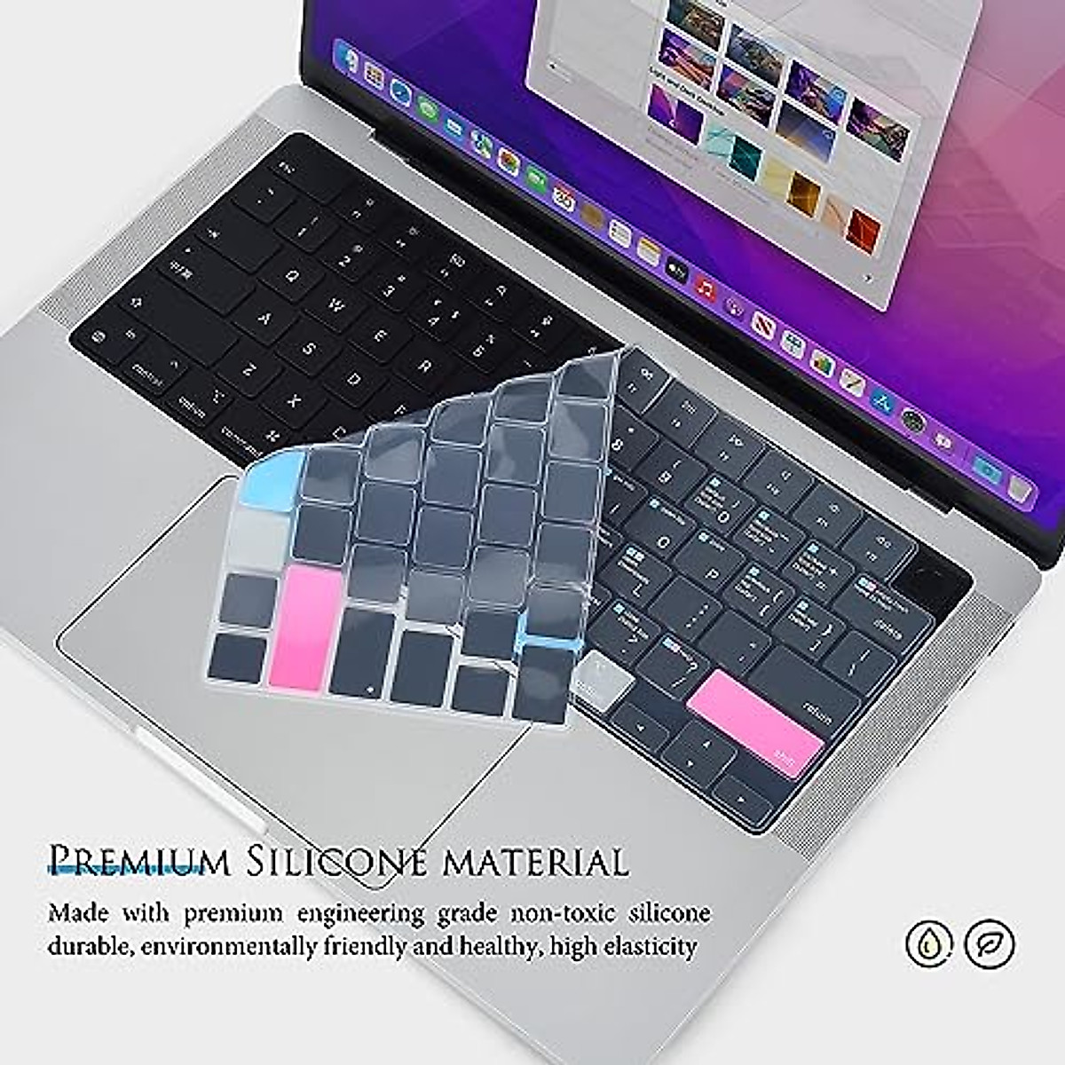 Keyboard Cover Skin with Mac OS X Shortcut Hotkey Compatible with 2023 2022 MacBook Air M2 Chip 13.6 Inch Model A2681, Apple MacBook Air 13.6" Keyboard Protector - Full Grey&Pink