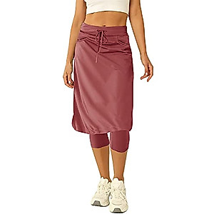 Women 20" Knee Length Tennis Skirt with Built in Legging Golf Skirts Skirted Legging with Pockets Wine Red